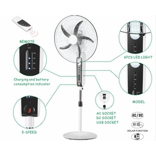 Technical Pro 18” Rechargeable Floor Fan with LED Light & Powerbank ...