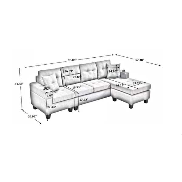 L-shape 96" Sectional Sofa Convertible Corner Sofa Couch Chaise - Bed ...