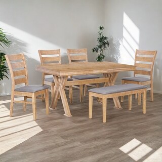6-Piece Dining Unique Legs Set with 59"L Rectangular Table, 4 ...