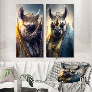 Designart "Rhino Gangster in NYC I" Rhino Gangster Mafia Wall Art Set ...