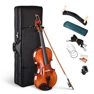 Solid Wood Violin 4/4 Full Set Fiddle Beginner Violin Full Size with ...
