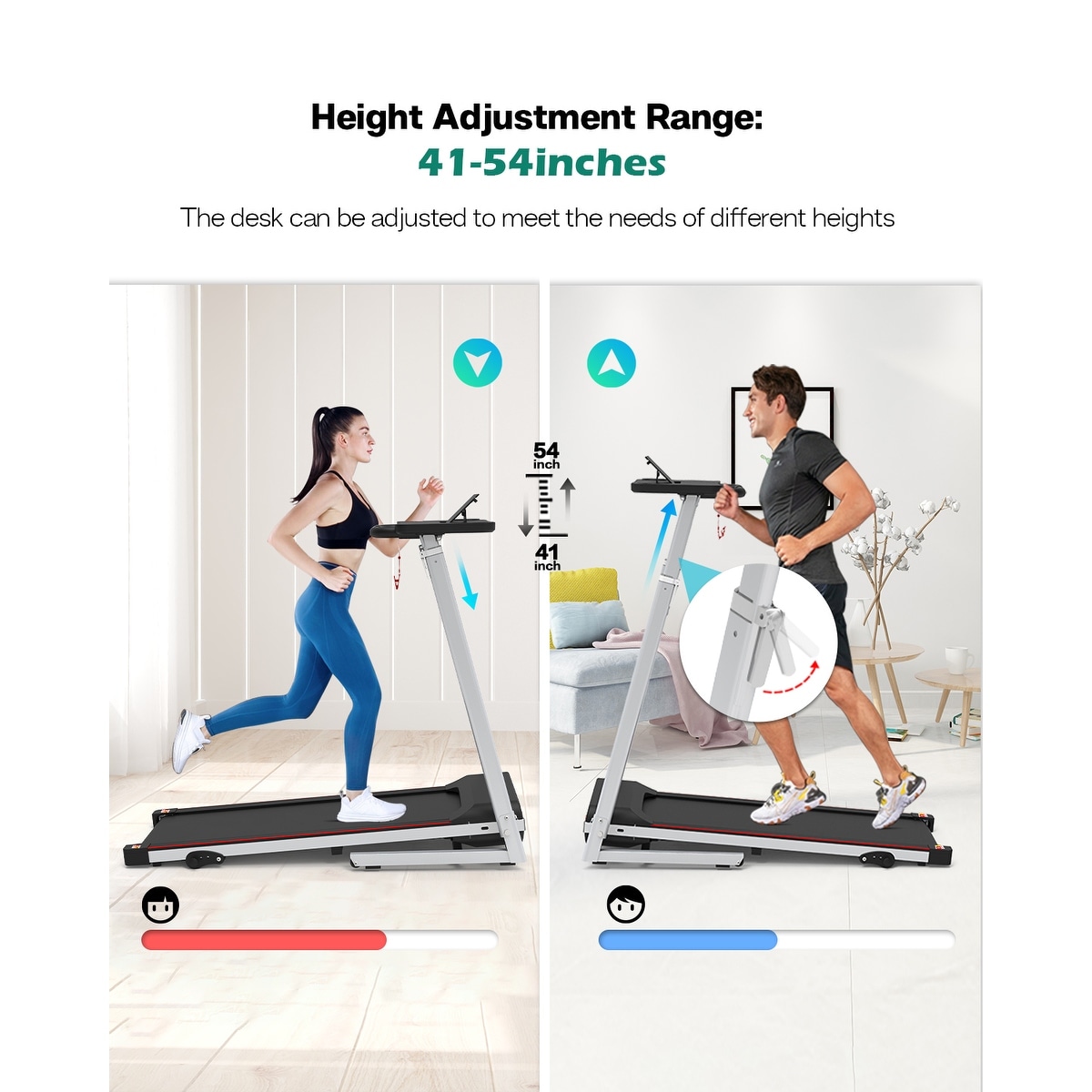 3.5HP Portable Foldable Treadmills Long Handraill Walking Treadmill 300 ...