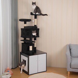 Cat Litter Box Enclosure with Cat Tree, Hidden Enlarged Cat Tower - Bed ...