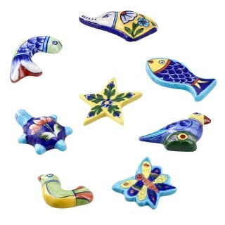 Set of 8 Handmade Hand Painted Blue Pottery Fridge Magnets Ceramic ...