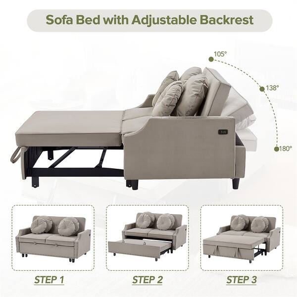 Multiple Adjustable Positions Sofa Bed Stylish Sofa Bed w/ 2 USB Ports ...