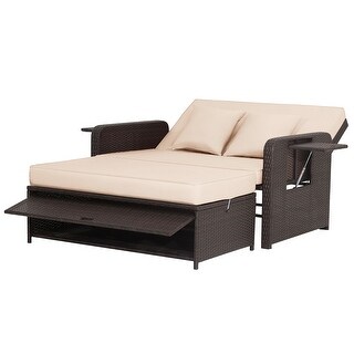 Gymax Rattan Daybed Lounge w/ Retractable Top Canopy Side Tables - Bed ...