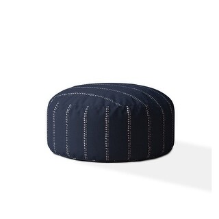 HomeRoots 24" Blue Cotton Round Striped Pouf Ottoman - Bed Bath ...
