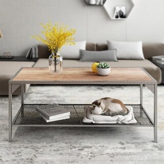 2 Tier Metal Frame Top Oak Finish End Table - Bed Bath & Beyond - 36484694