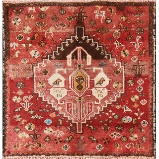 Geometric Shiraz Persian Square Vintage Rug Handmade Wool Carpet - 1'9 ...