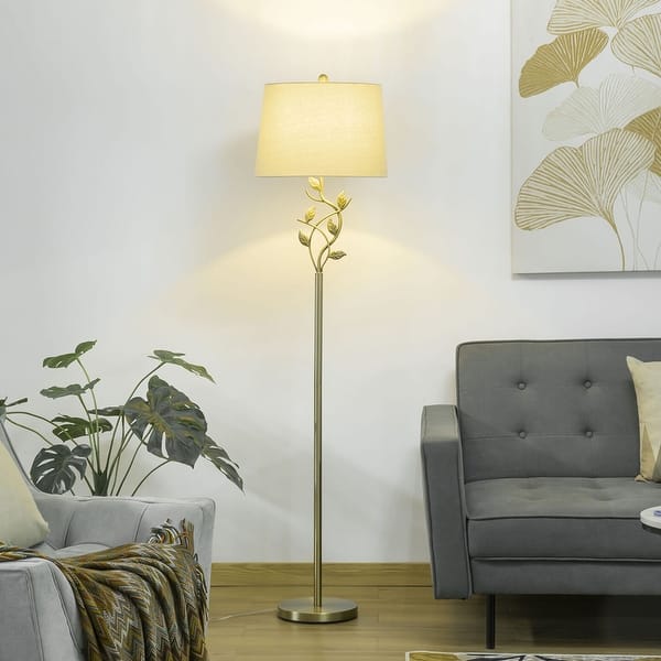 Traditional Style Floor Lamp Leaf Reading Lamp with Tapered Lampshade ...