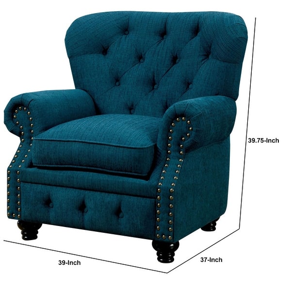 Traditional Button Tufted Wingback Chair with Nailhead Trimming,Teal ...