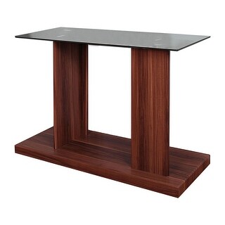 Liam 47 Inch Sofa Console Table, Brown Wood, Pedestal Base, Black Glass ...