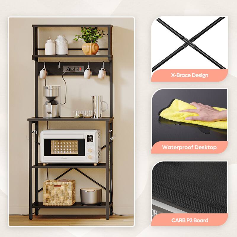 60 Inch Kitchen Baker's Rack with Hutch 8 Side Hooks - Overstock - 36406266