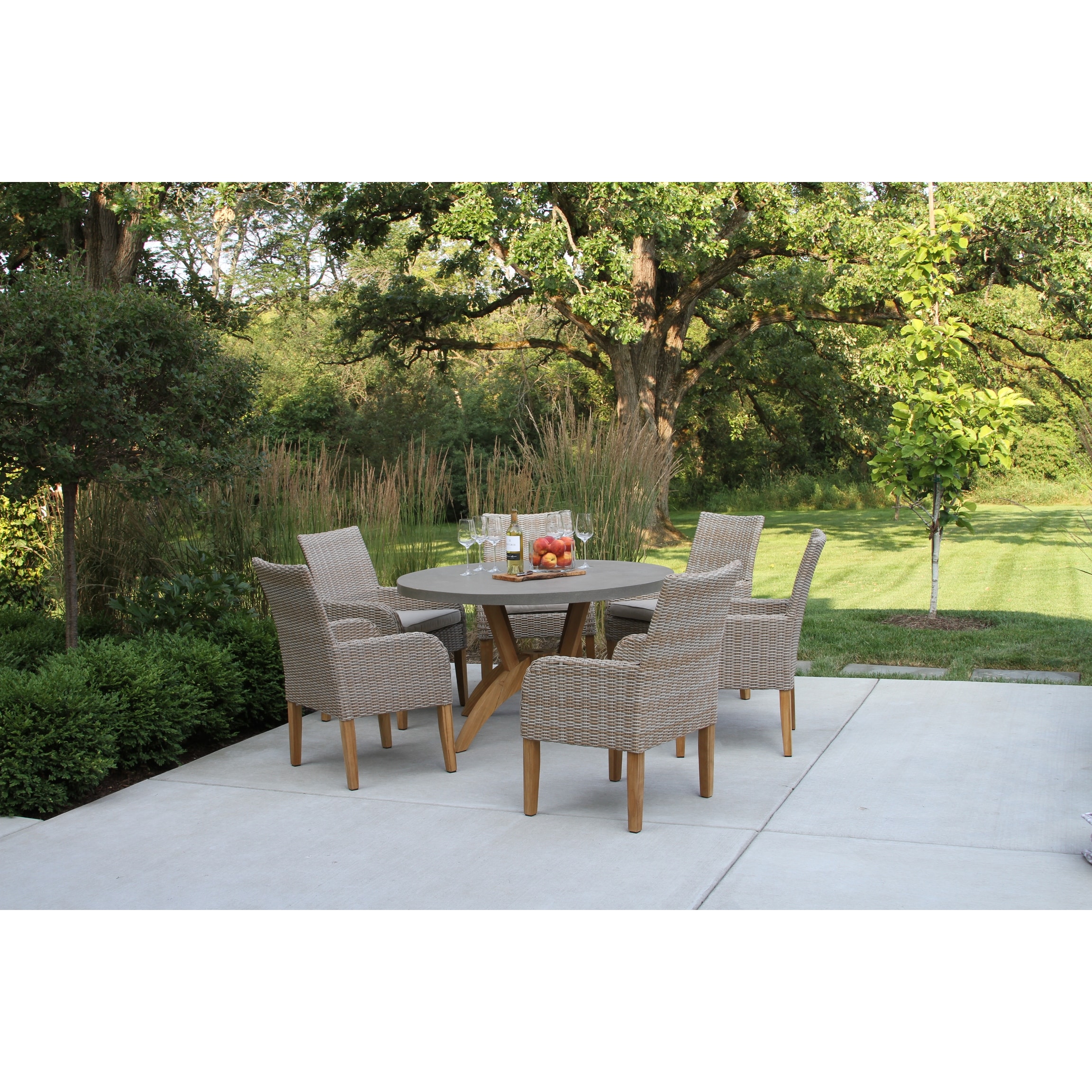 Nadine 7 pc. Teak Dining Set with Ash Wicker Chairs N A Bed Bath Beyond 37151383