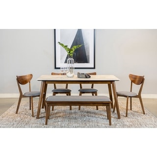 Bairdy Natural Walnut and White 7-piece Rectangular Dining Set - Bed Bath & Beyond - 36176809