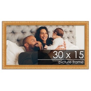 30x15 Traditional Gold Complete Wood Picture Frame with UV Acrylic ...