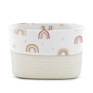 Boho Rainbow Girl Woven Rope Storage Basket Bin Blush Pink Tan Bohemian ...