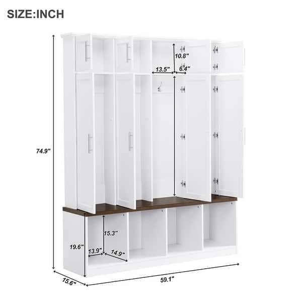 Hall Tree Storage Cabinet with 4/6 Hidden Hooks, Bench, and Open ...
