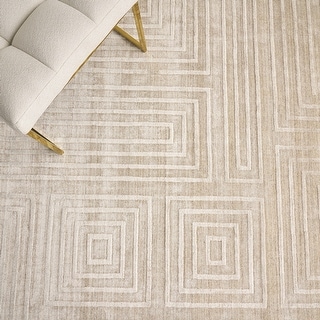 EXQUISITE RUGS Castelli Hand-loomed Bamboo Silk/Wool Light Beige Area ...