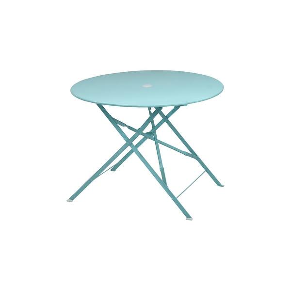 36-inch Round Folding Metal Bistro Table with Umbrella Hole - On Sale ...