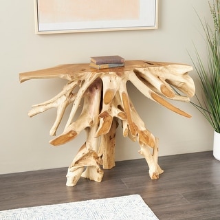 Brown Teak Wood Handmade Live Edge Tree Trunk Console Table - Bed Bath ...