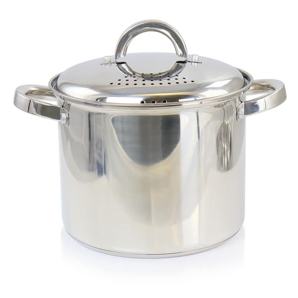 20 cup Stainless Steel Pasta Pot with Strainer Lid and Steamer Insert ...