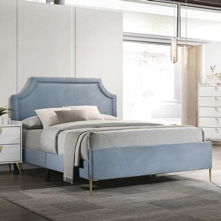 Milla Full Bed in Light Blue Velvet - Bed Bath & Beyond - 31141349