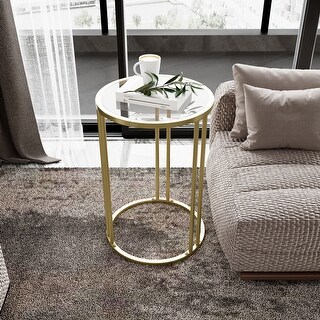Gold Glass End Table with Metal Frame Round Side Table - Bed Bath ...