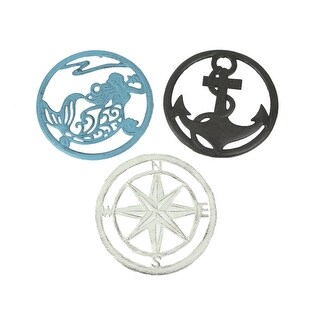 Zeckos Cast Iron Mermaid Anchor Compass Rose Kitchen Trivet (Set Of 3 ...