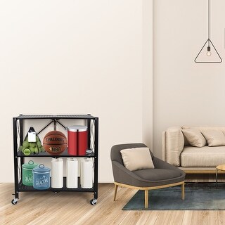 Black 3-Tier Heavy Duty Foldable Metal Rack Storage Shelving Unit - Bed ...