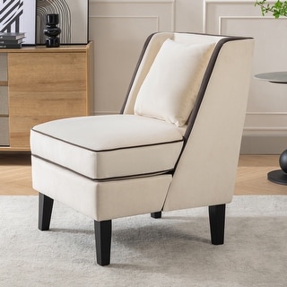 Trapezoid Accent Chair Two-tone Wingback Chairs Cream Velvet Armless ...