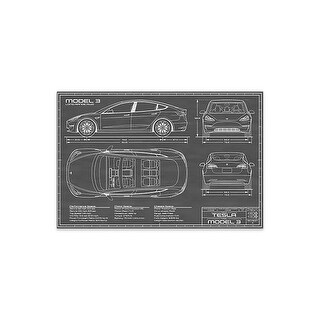 Tesla Model 3 (Long Range RWD) Blueprint Print On Acrylic Glass by ...