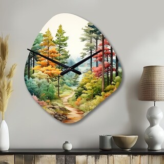 Designart - Pine Tree Autumn Symphony III - Tree Pine Wall Clock in Nebula Shape - Traditional ...