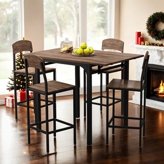 5-Piece Farmhouse Counter Height Drop Leaf Dining Table Set With 4 ...