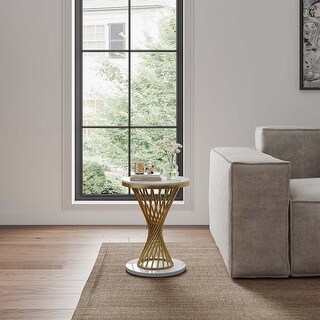 17.72'' Round Side Table, Sintered Stone End Table, White&Golden Side ...