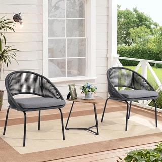 3 Pieces Woven Rope Bistro Set, Patio Outdoor Furniture Conversation ...