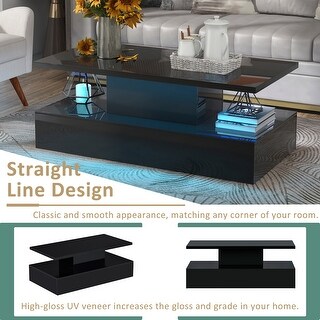 47.2" Coffee Table Cocktail Table with LED Lighting & Remote Control ...