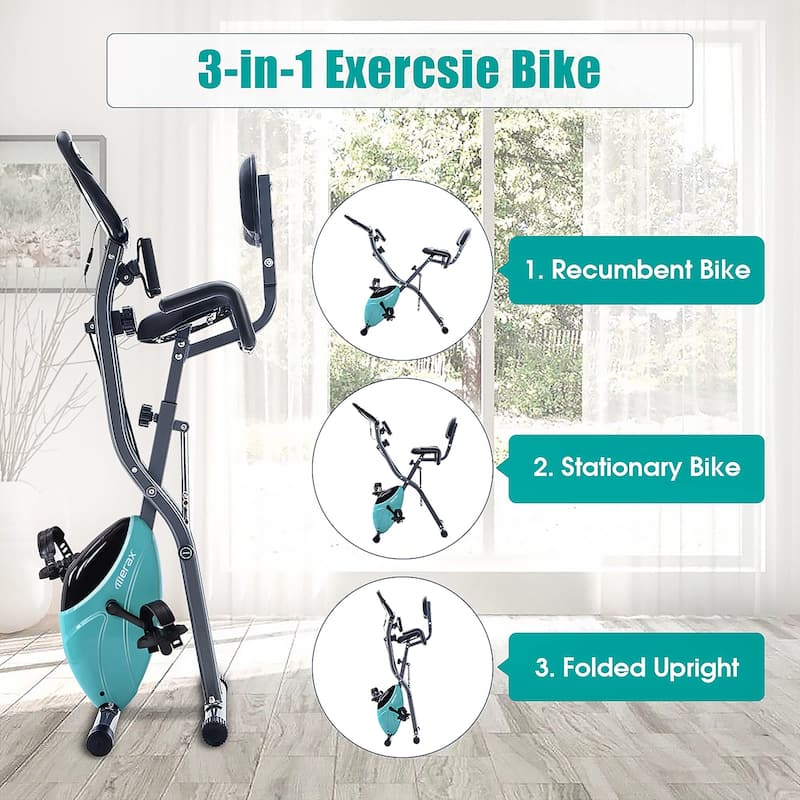 3 in 1 Adjustable Folding Exercise Bike Convertible Magnetic Upright ...