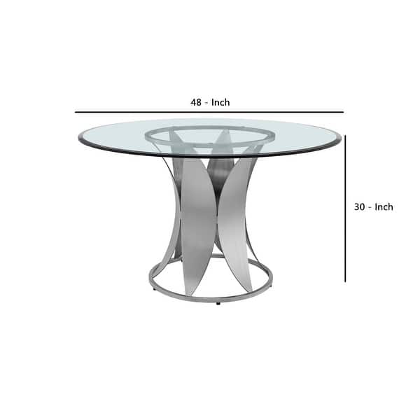 48 Inch Round Glass Top Dining Table with Pedestal Base, Silver - Bed ...