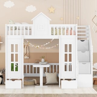 Twin over Twin Bunk Bed With Changeable Table,Conversation Desk - Bed ...