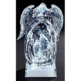 8.5" Icy Crystal LED Lighted Angel and Nativity Stable Christmas ...