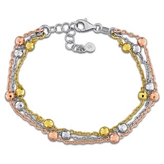 Miadora Triple Row Facetted Bead Curb Link Bracelet Three-Tone Sterling ...