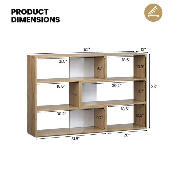 6 Cubes Bookcase, 3-Tier Wood Freestanding Short Horizontal Bookshelf ...