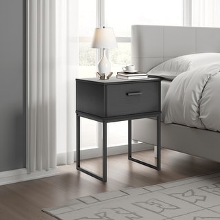 Alli Nightstand, 1 Drawer, Matte Black Wood, Metal Base, 26 Inch - Bed ...