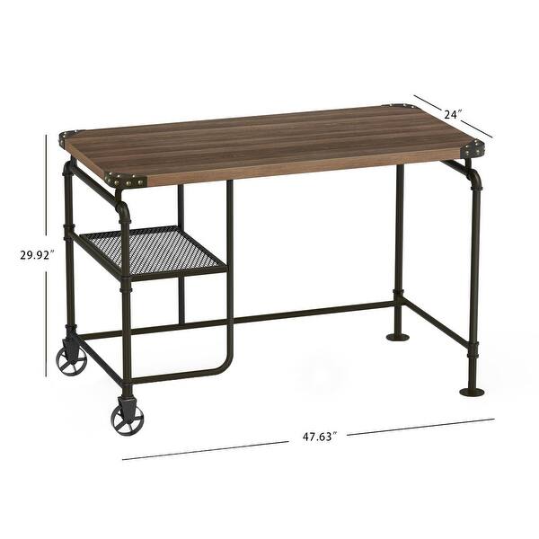 OfficeIndustrial Wood and Metal Writing Desk With Wooden Top ...