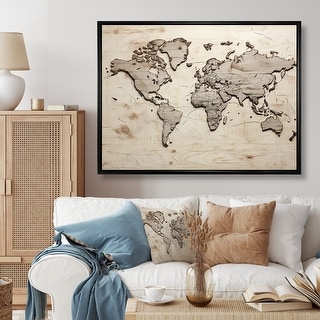 Designart "Rustic Routes World Map" World Map Framed Wall Art Prints ...