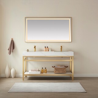 Funes 60" Double Vanity, Metal Support with Stone Top and Mirror - 60 ...