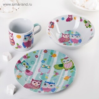 STP Goods Little Owls Kid's Dinnerware Ceramic Set of 3 - Bed Bath ...