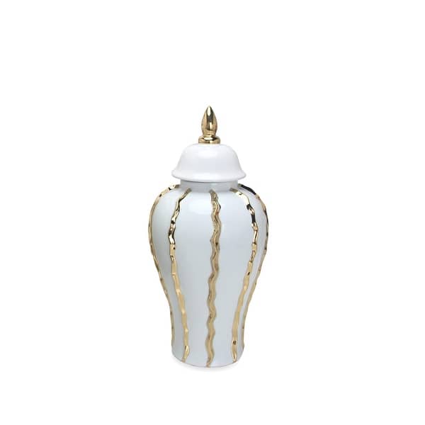 Beloved Elegant White Ceramic Ginger Jar Vase with Gold Accents and ...