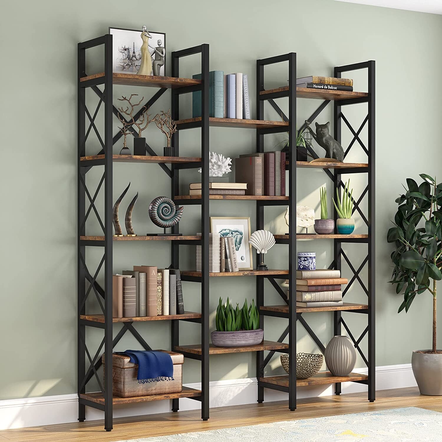 Imani rustic triple etagere bookcase store